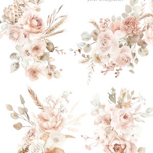 Bohemian Floral Bouquets Watercolor Clipart - Watercolor Boho Florals ...