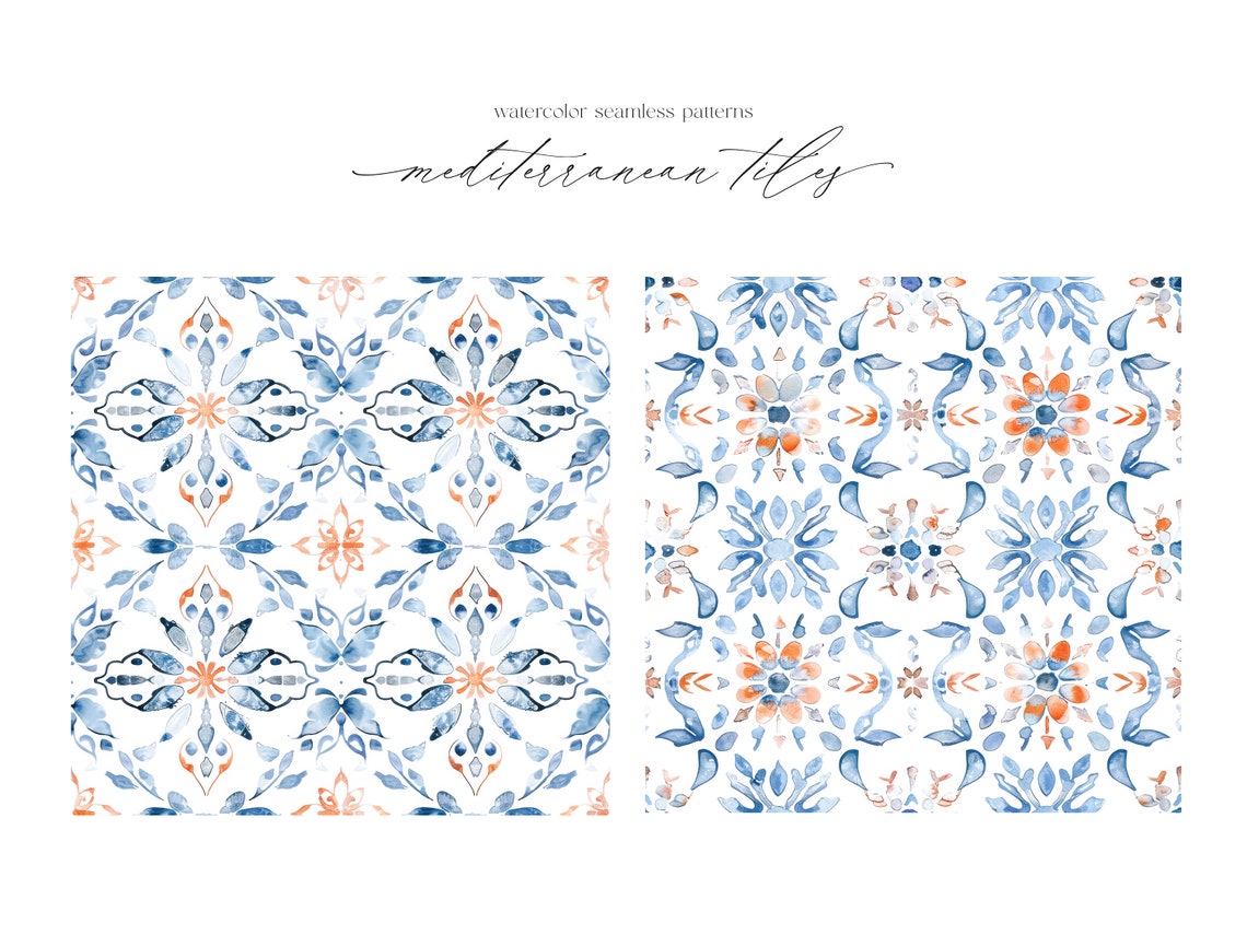 Watercolor Mediterranean Tile Seamless Patterns - Mediterranean ...