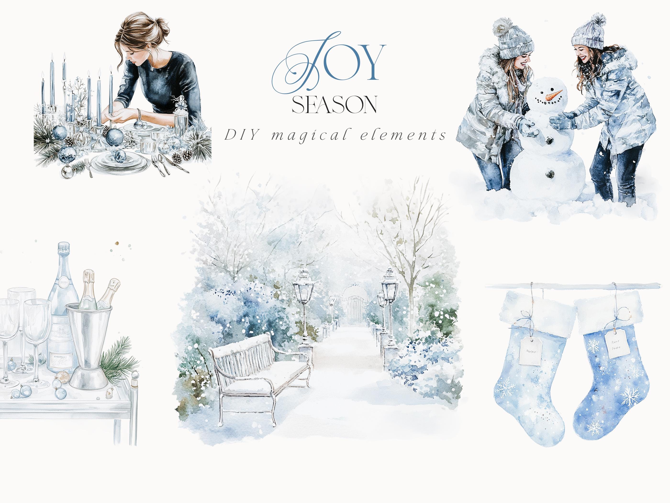 Watercolor Dusty Blue Winter and Christmas Modern Collection - Girl ...