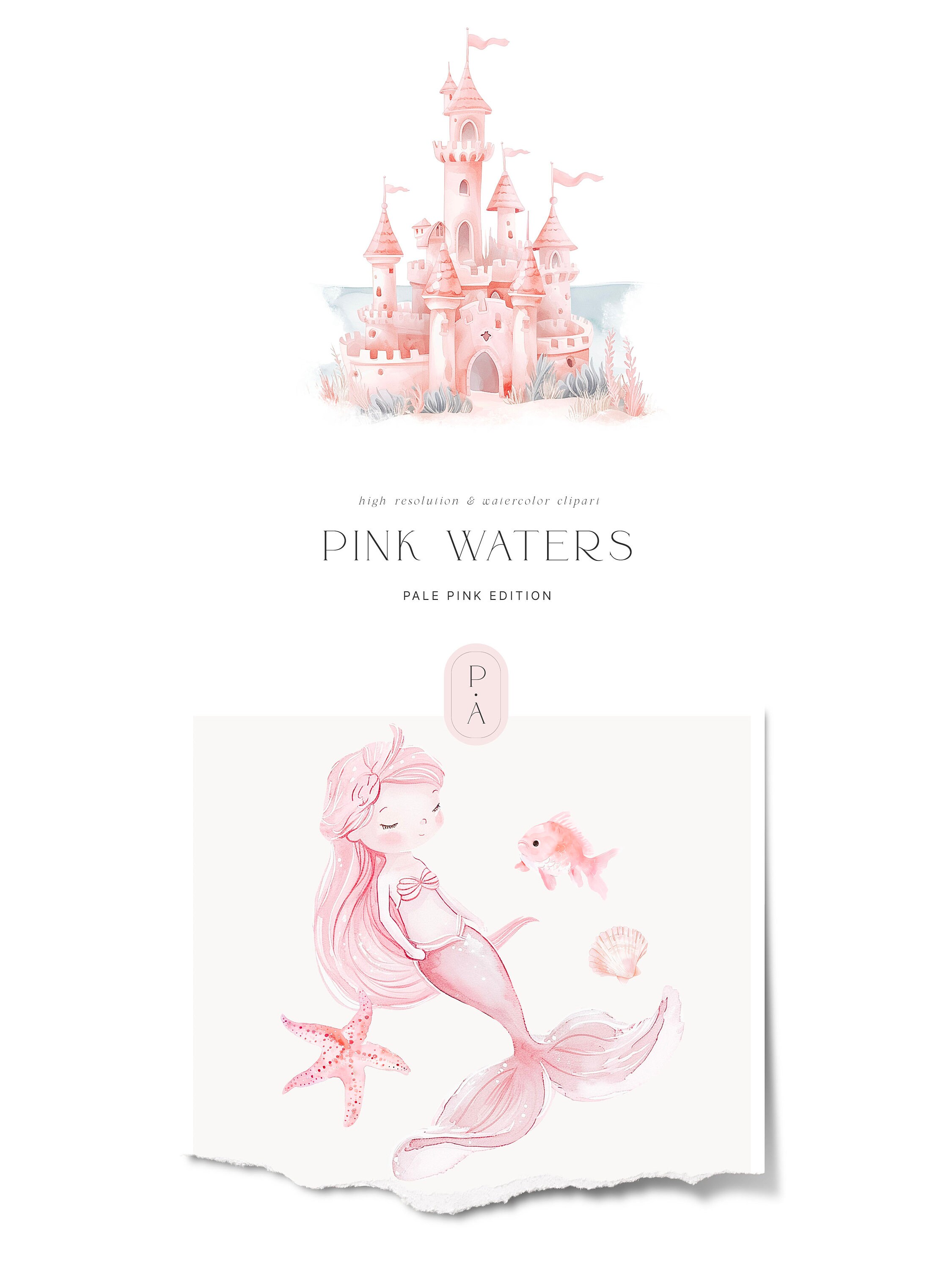 Watercolor Pink Mermaids Clipart - Pink Clipart - Underwater Clipart ...
