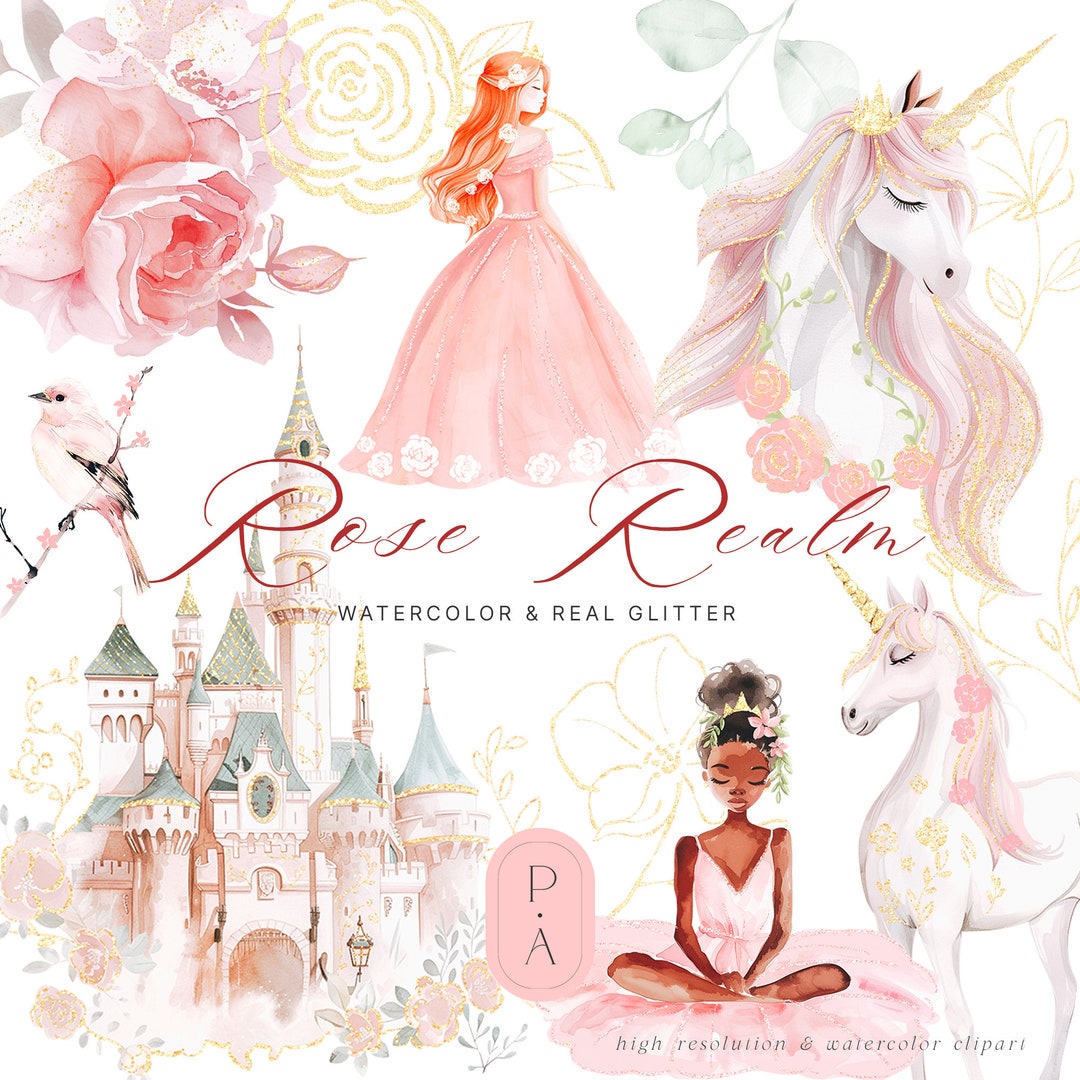 Princess & Unicorn Clipart Set - Fantasy Clipart - Kingdom Clipart ...