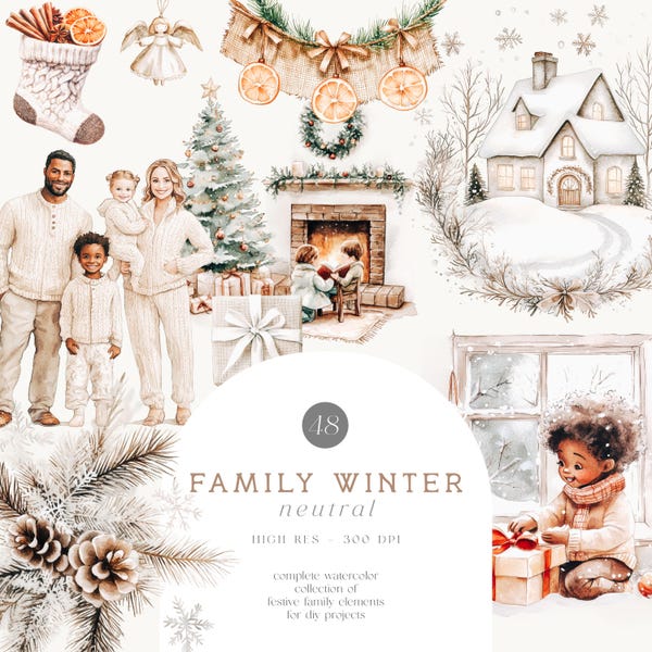 Watercolor Christmas Clipart Winter Houses Cozy Clipart Christmas Tree ...