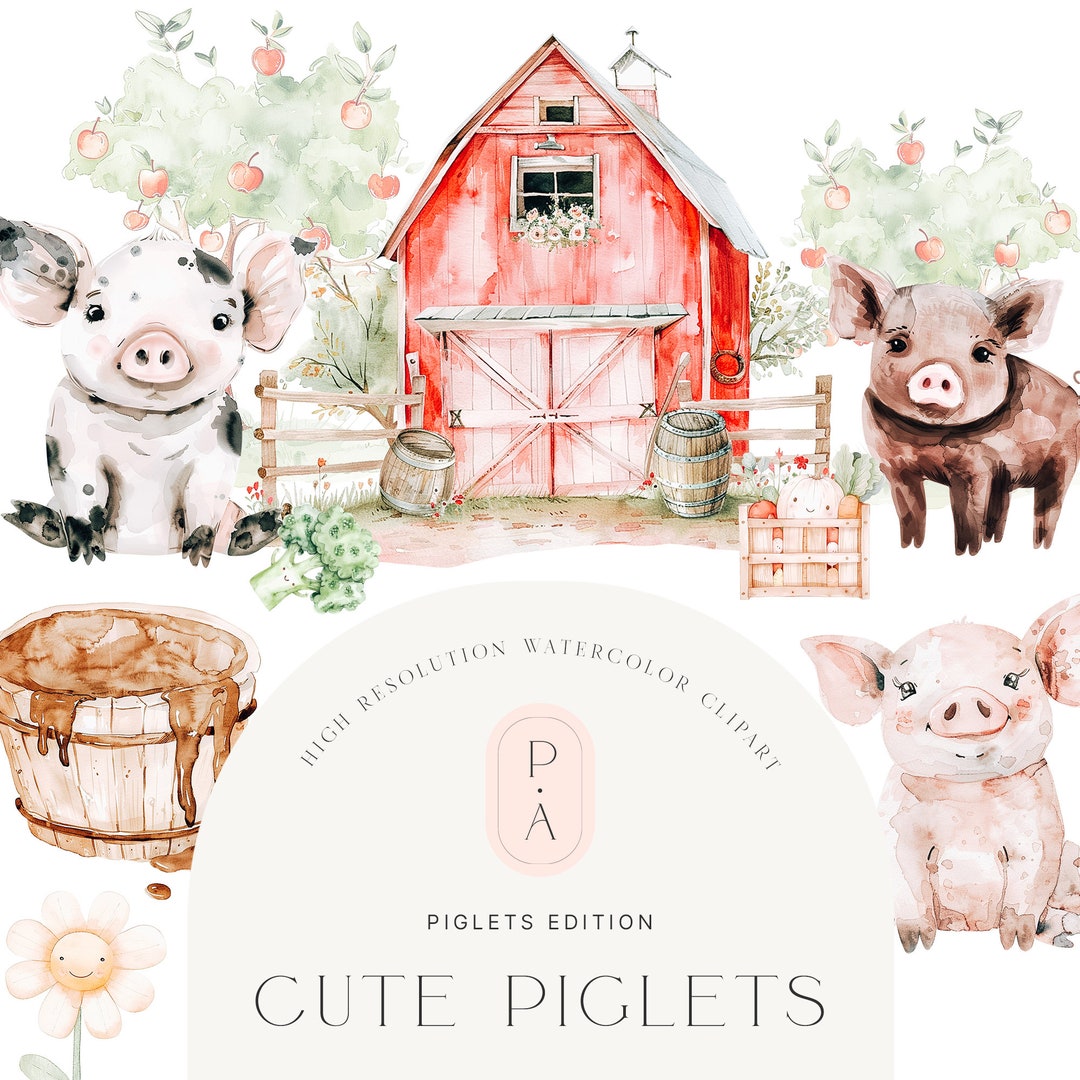 Cute Piglets Watercolor Clipart Pig Clipart Baby Pigs Farm Clipart ...