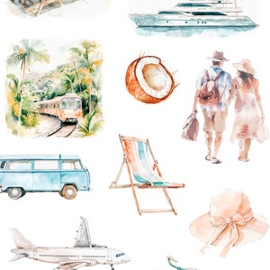 Travel Watercolor Clipart Set - Travel Clipart - Vacation Clipart ...