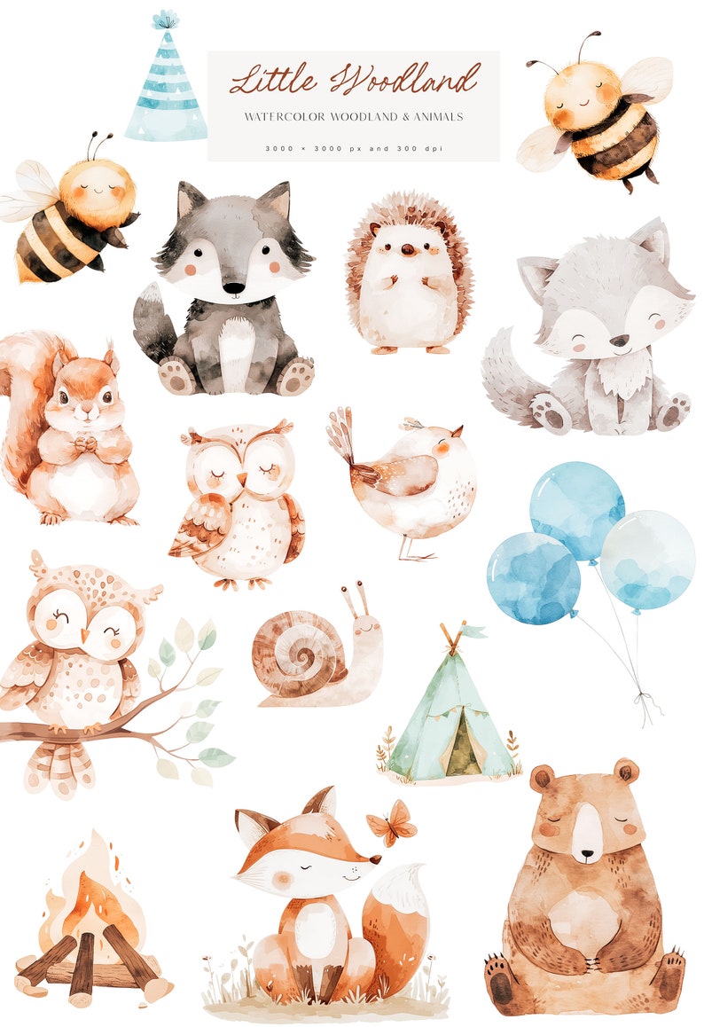 Cute Watercolor Woodland Clipart Set Woodlands Clipart Woodland Animals ...