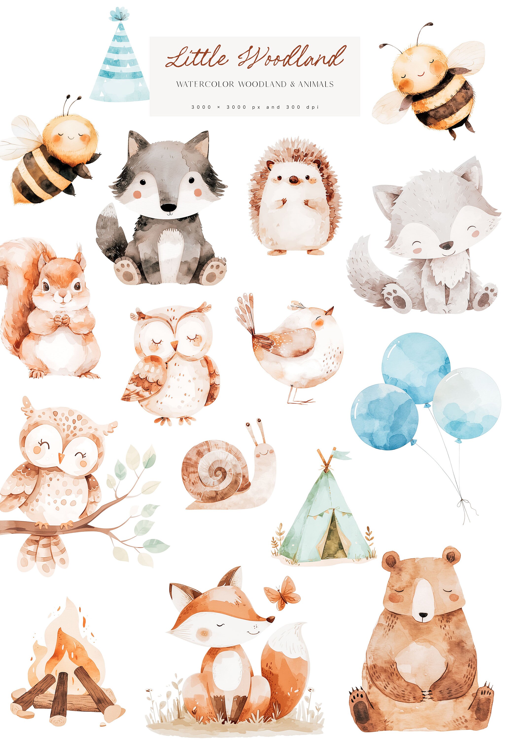 Cute Watercolor Woodland Clipart Set - Woodlands Clipart - Woodland ...