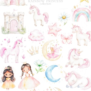 Cute Princess & Unicorn Clipart - Watercolor Nursery - Clipart for Kids ...