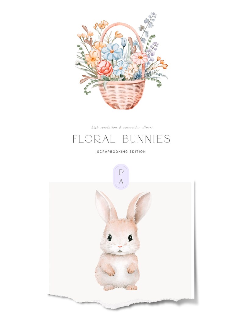 Watercolor Floral Bunnies Clipart Spring Bunnies Set Spring Clipart ...