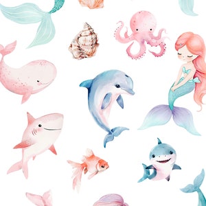 Watercolor Mermaids Clipart - Underwater Clipart - Nursery - Cute ...