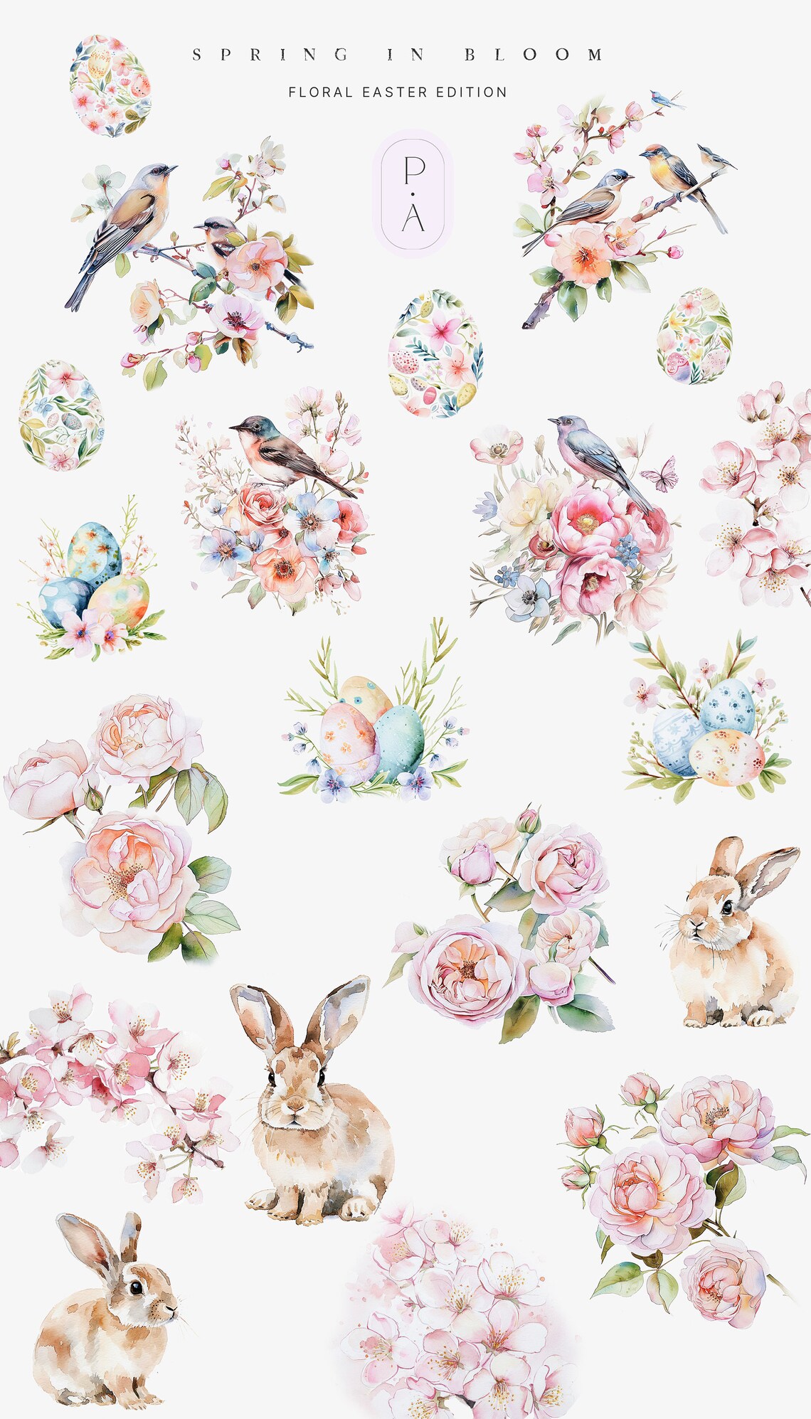 Watercolor Easter Clipart Set - Bunny Clipart - Spring Florals ...