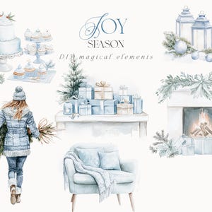 Watercolor Dusty Blue Winter and Christmas Modern Collection - Girl ...