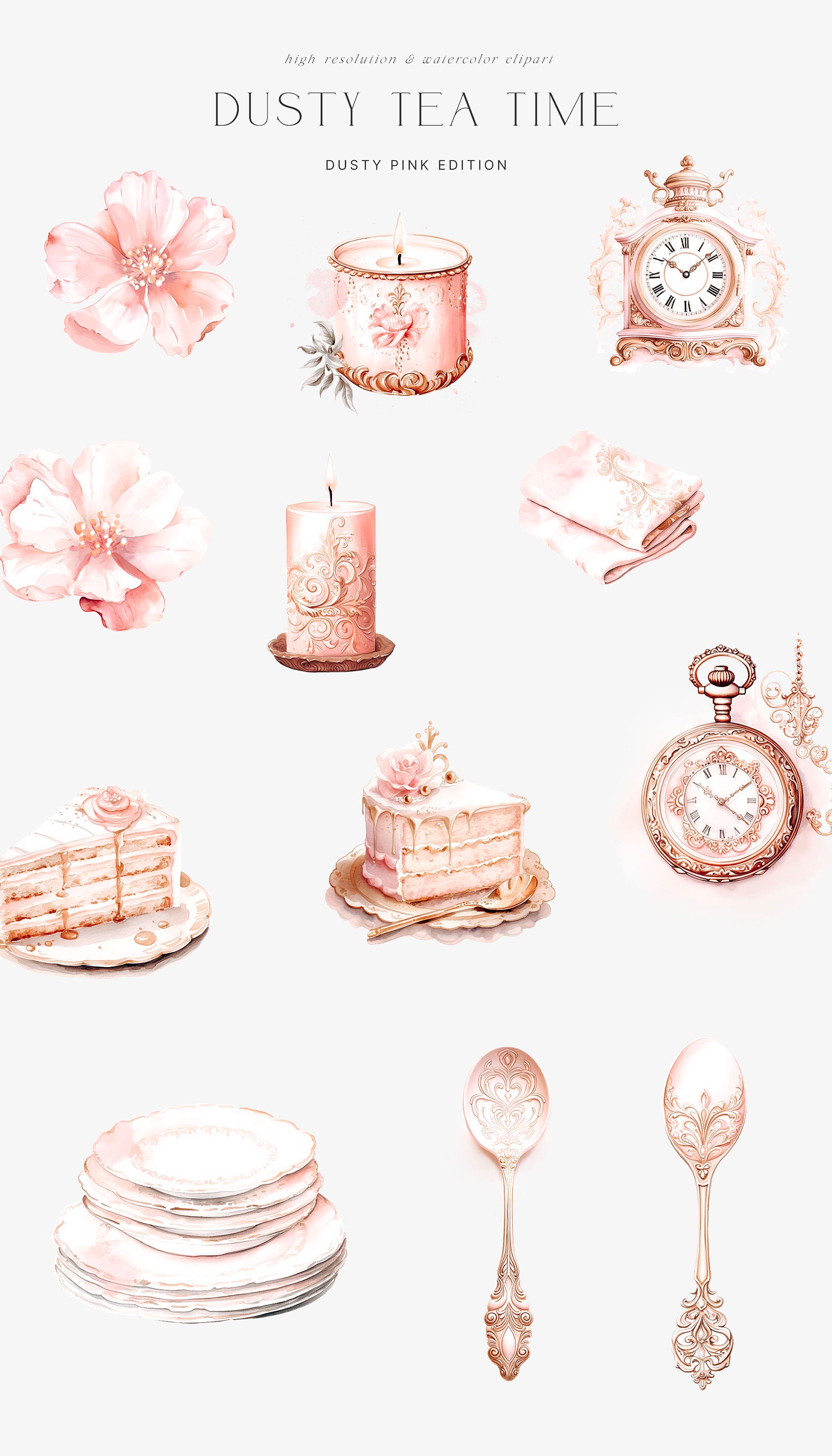 Dusty Rose Tea Party Clipart Watercolor Clipart Watercolor Tea Set ...