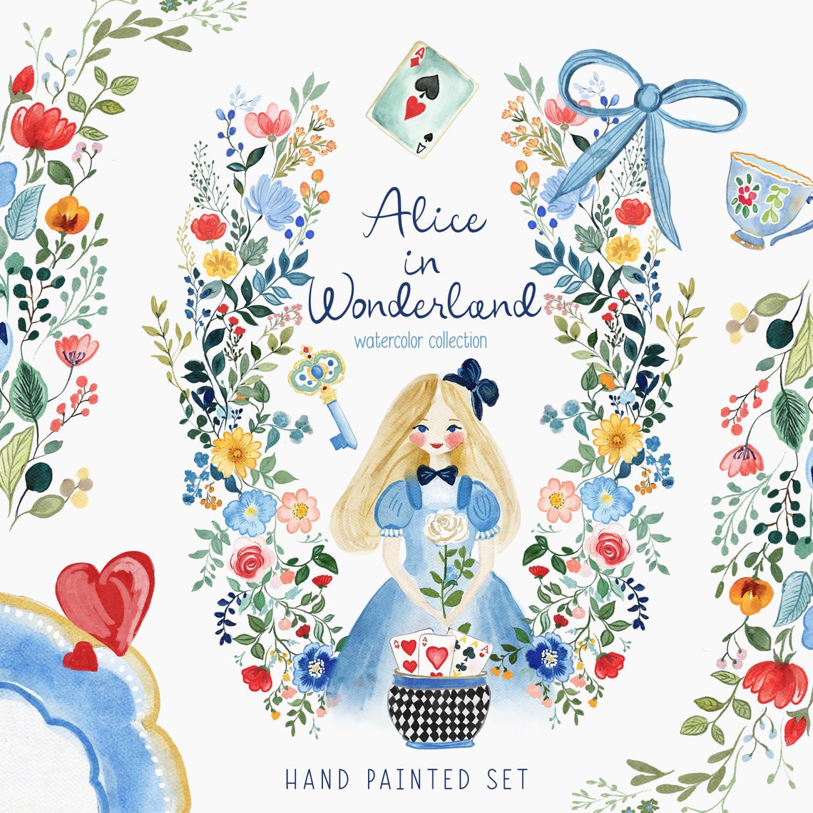 Watercolor Hand Painted Alice in Wonderland Collection - Whimsical ...