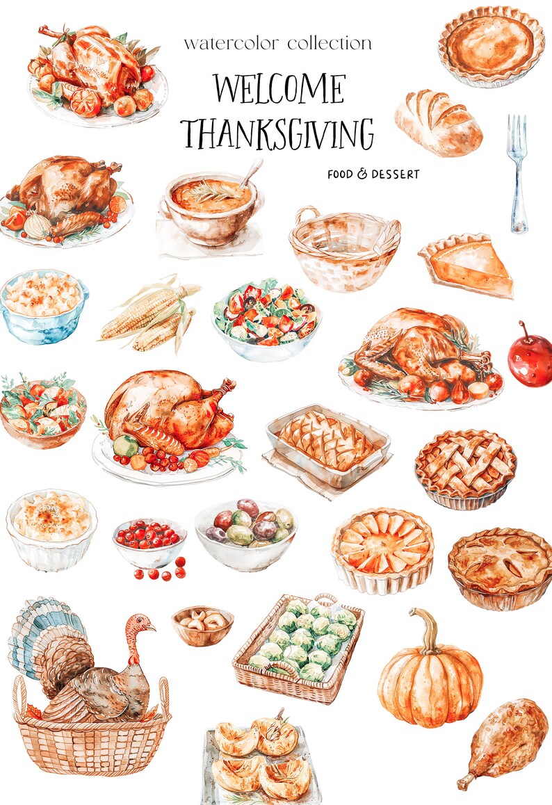 Thanksgiving Watercolor Clipart - Harvest Clipart - Turkey Clipart ...