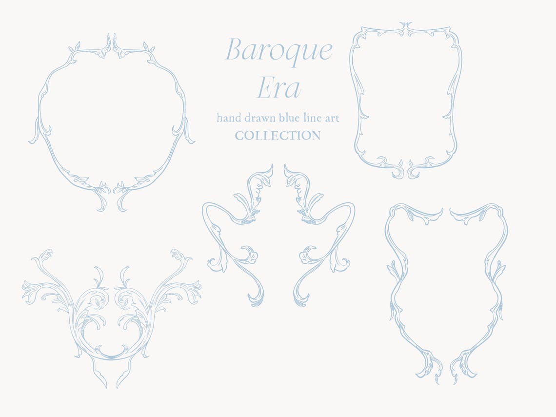 Blue Line Art Baroque Clipart Collection - Rococo Clipart - Rococo Line ...
