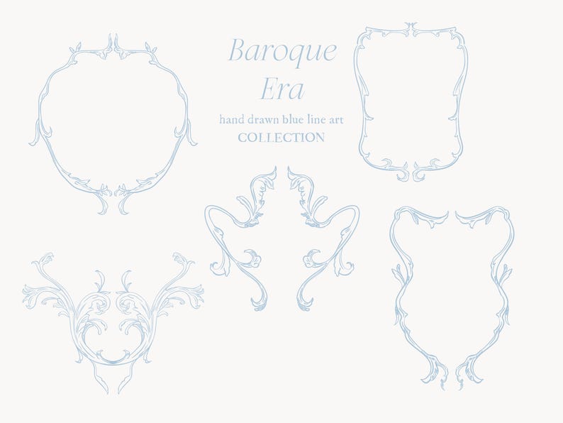 Blue Line Art Baroque Clipart Collection - Rococo Clipart - Rococo Line ...