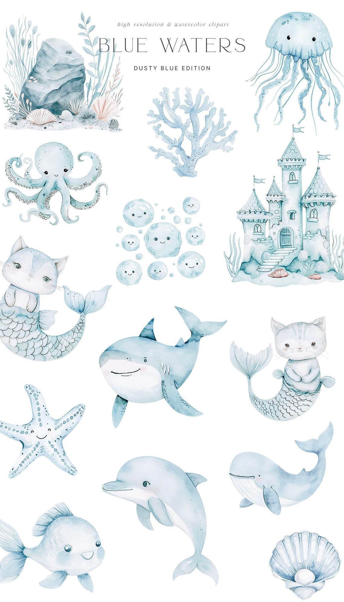 Dusty Blue Mermaids Watercolor Clipart Mermaid Clipart Mermaid Clipart ...
