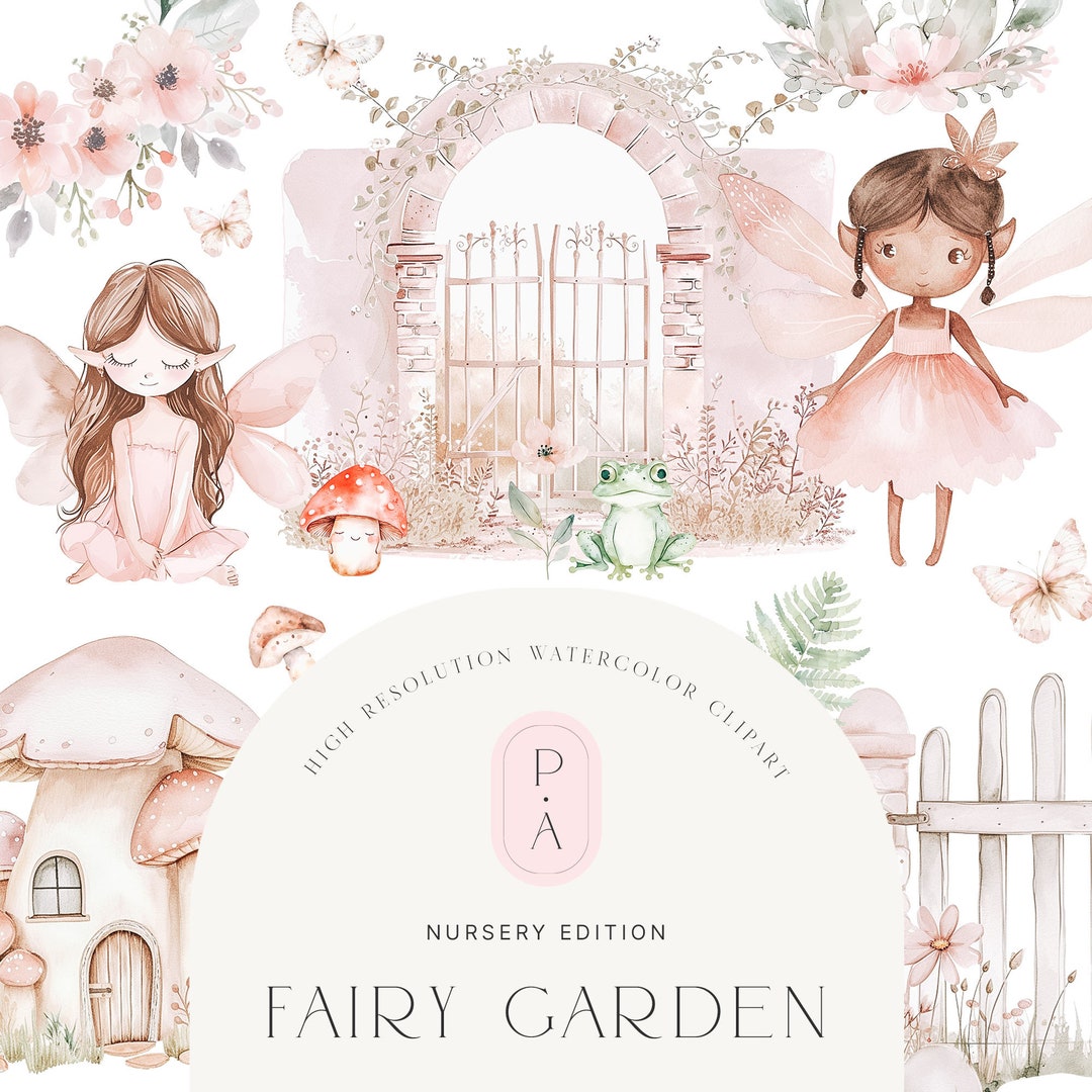Fairy Garden Watercolor Clipart - Fairy Clipart - Nursery - Fairy Clipart for Kids - Blush ...