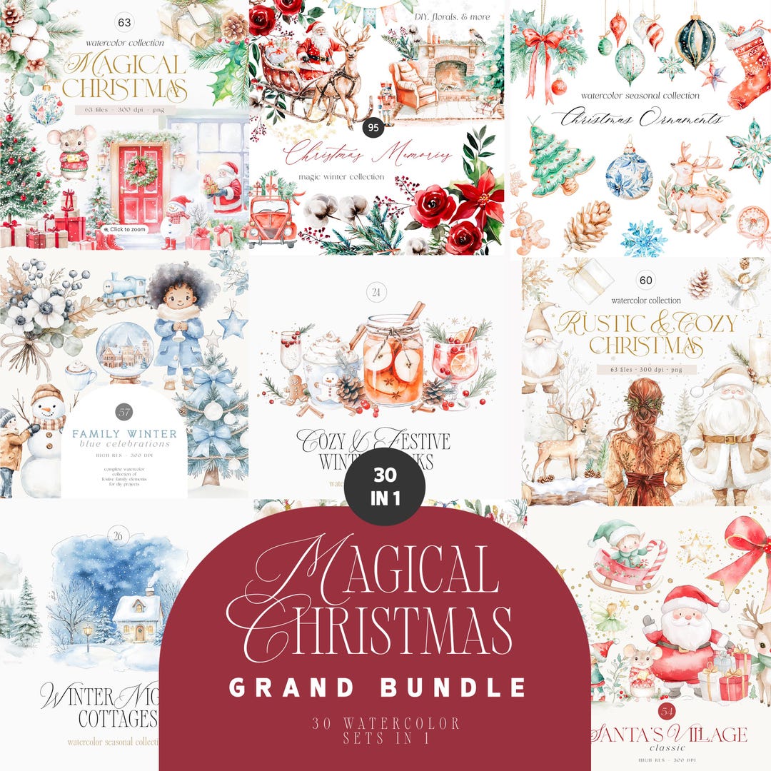Watercolor Christmas Clipart Bundle - Watercolor Winter Clipart Bundle ...