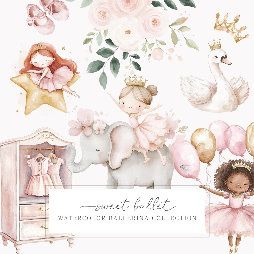 Watercolor Ballerina Clipart - Cute Ballerina Collection - Nursery ...