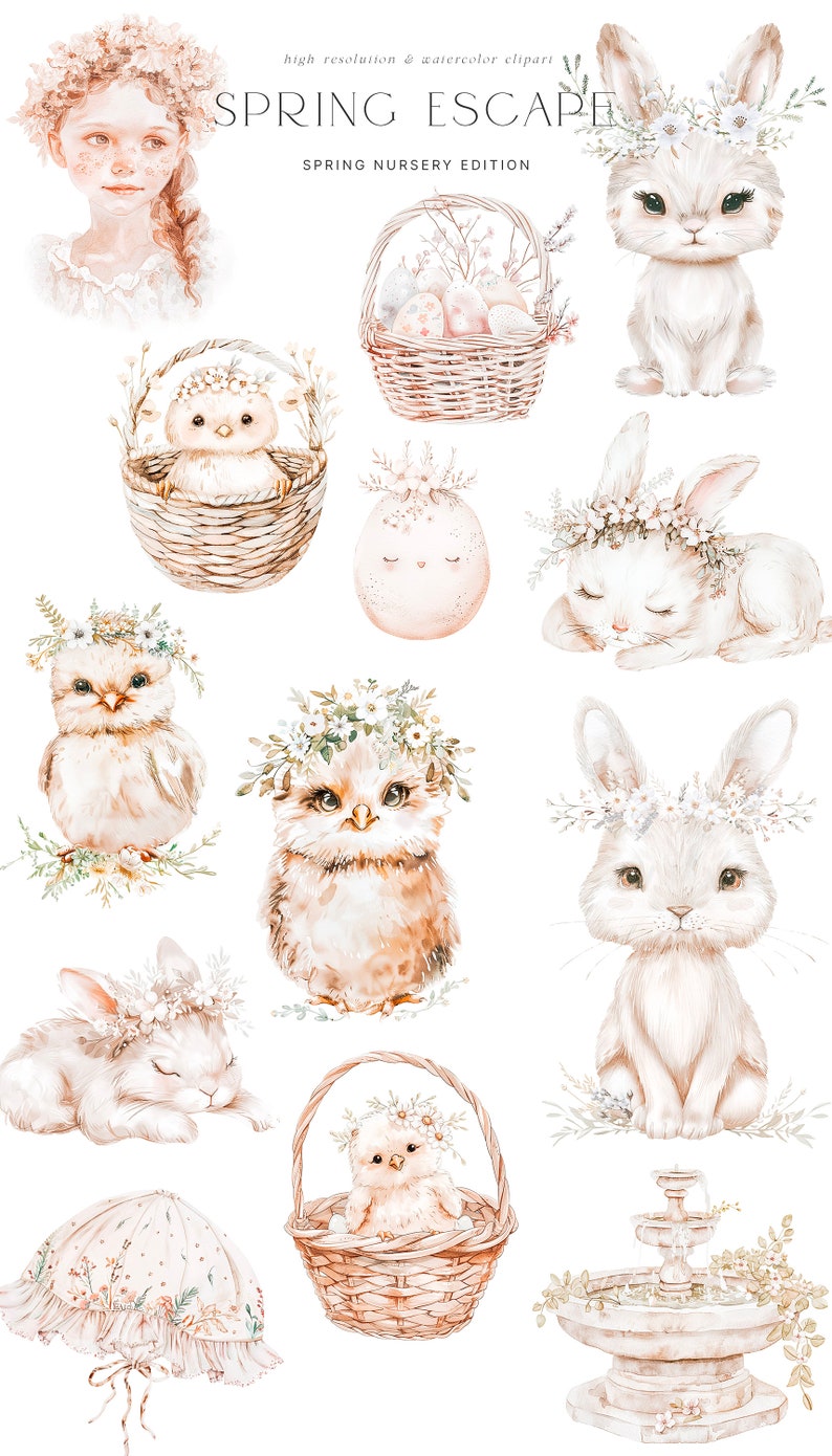 Spring Nursery Watercolor Clipart Spring Animals Easter Clipart Animal ...