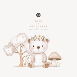 Watercolor Woodland Clipart - Bear Woodland Collection - Neutral Boho ...