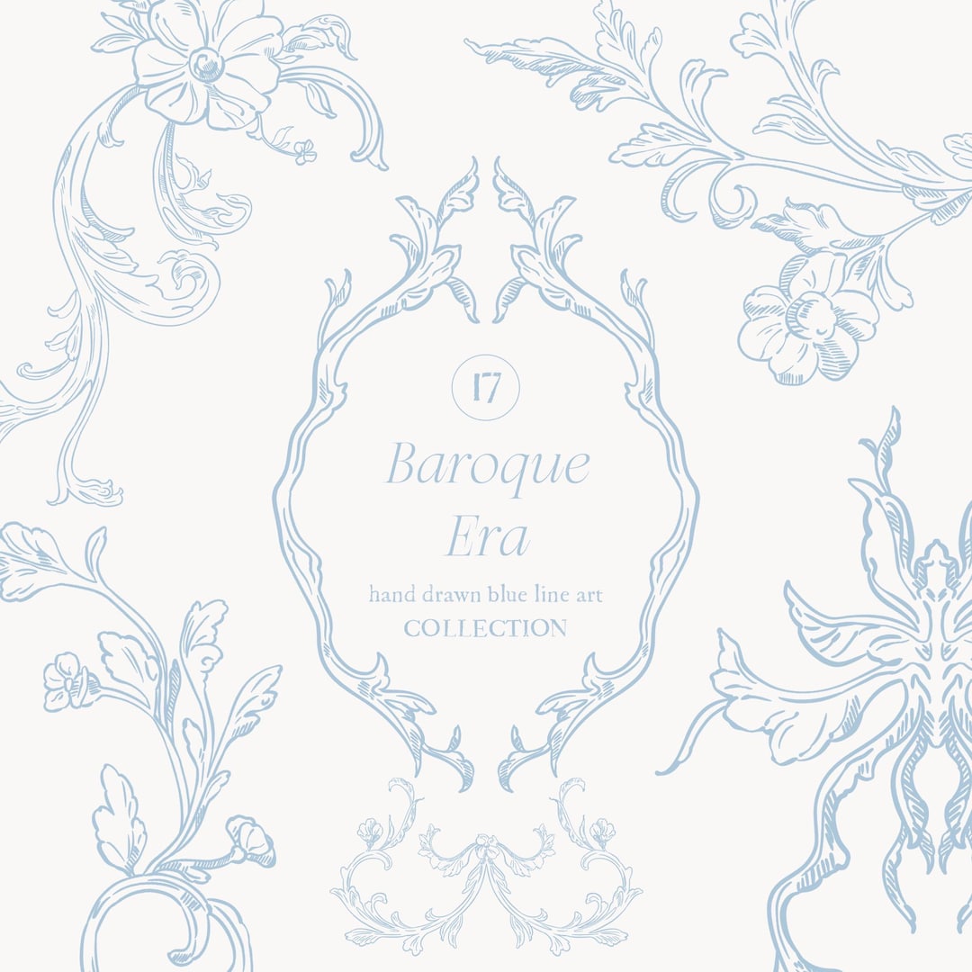 Blue Line Art Baroque Clipart Collection - Rococo Clipart - Rococo Line ...