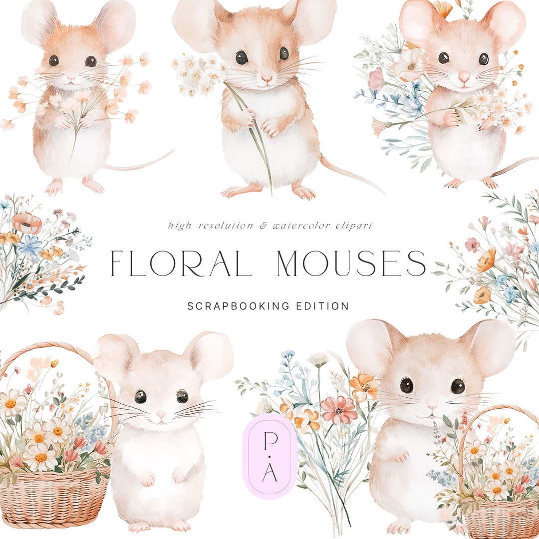 Spring Floral Mouse Clipart Watercolor Floral Mouse Watercolor Cute ...