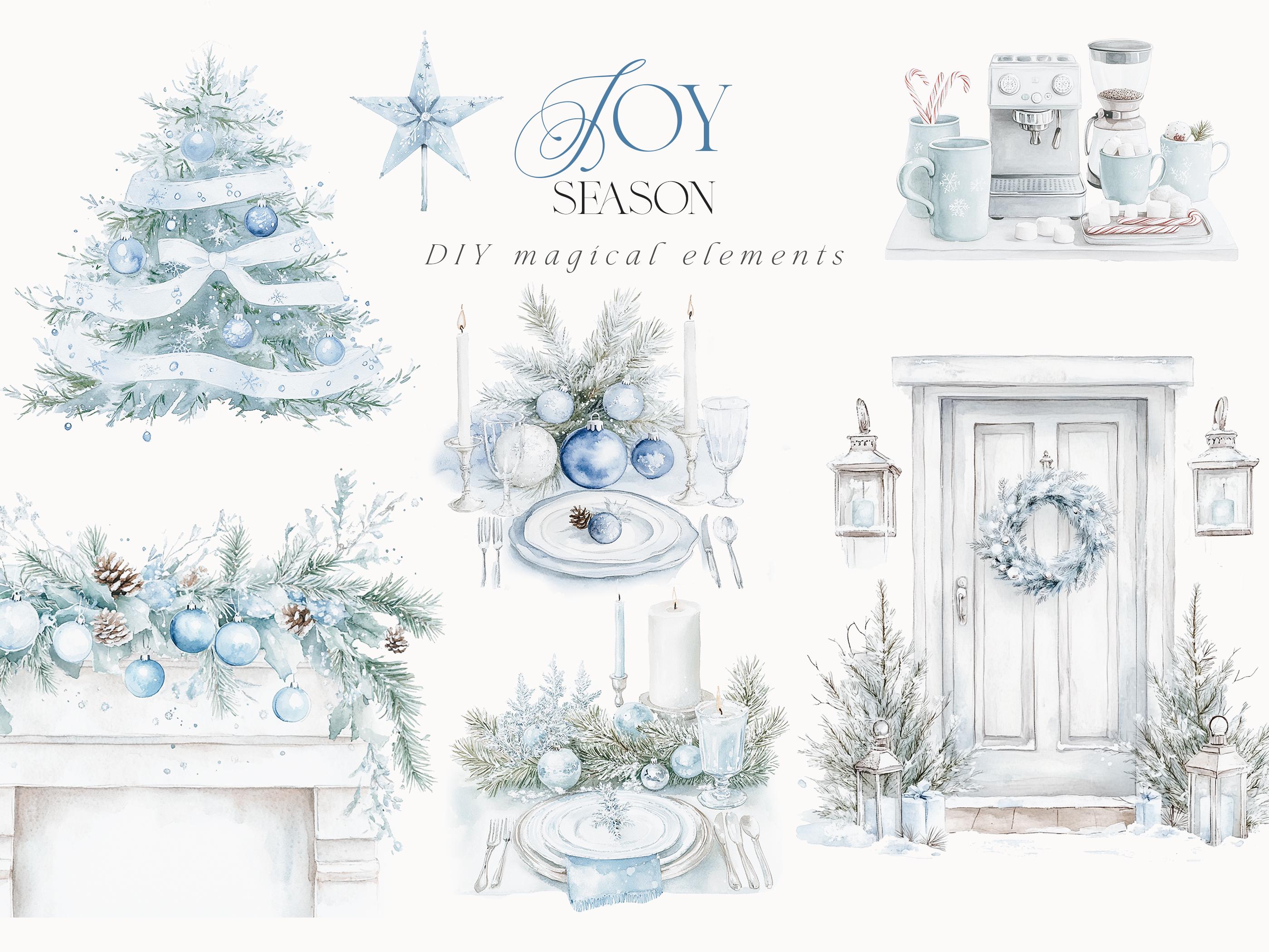 Watercolor Dusty Blue Winter and Christmas Modern Collection - Girl ...