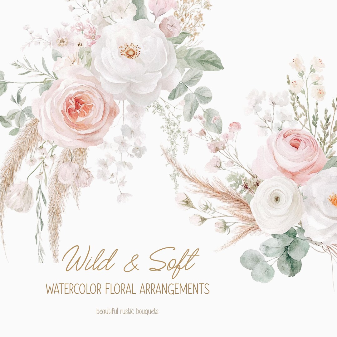 Watercolor Bohemian Blush Floral Clipart - Boho Blush Flowers - Rustic ...