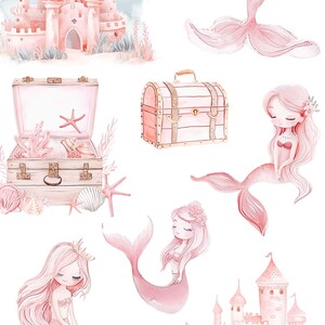 Watercolor Pink Mermaids Clipart - Pink Clipart - Underwater Clipart ...