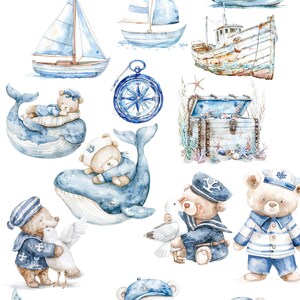Watercolor Sailor Bear Clipart - Sailor Clipart for Kids - Nursery ...
