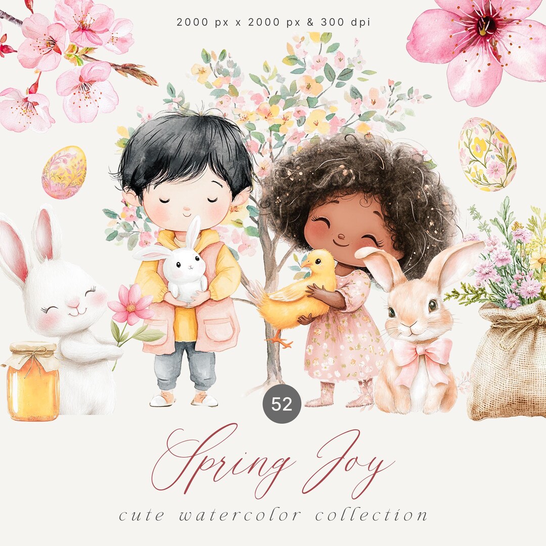 Watercolor Cute Spring Collection - Nursery Spring - Spring Bunny ...