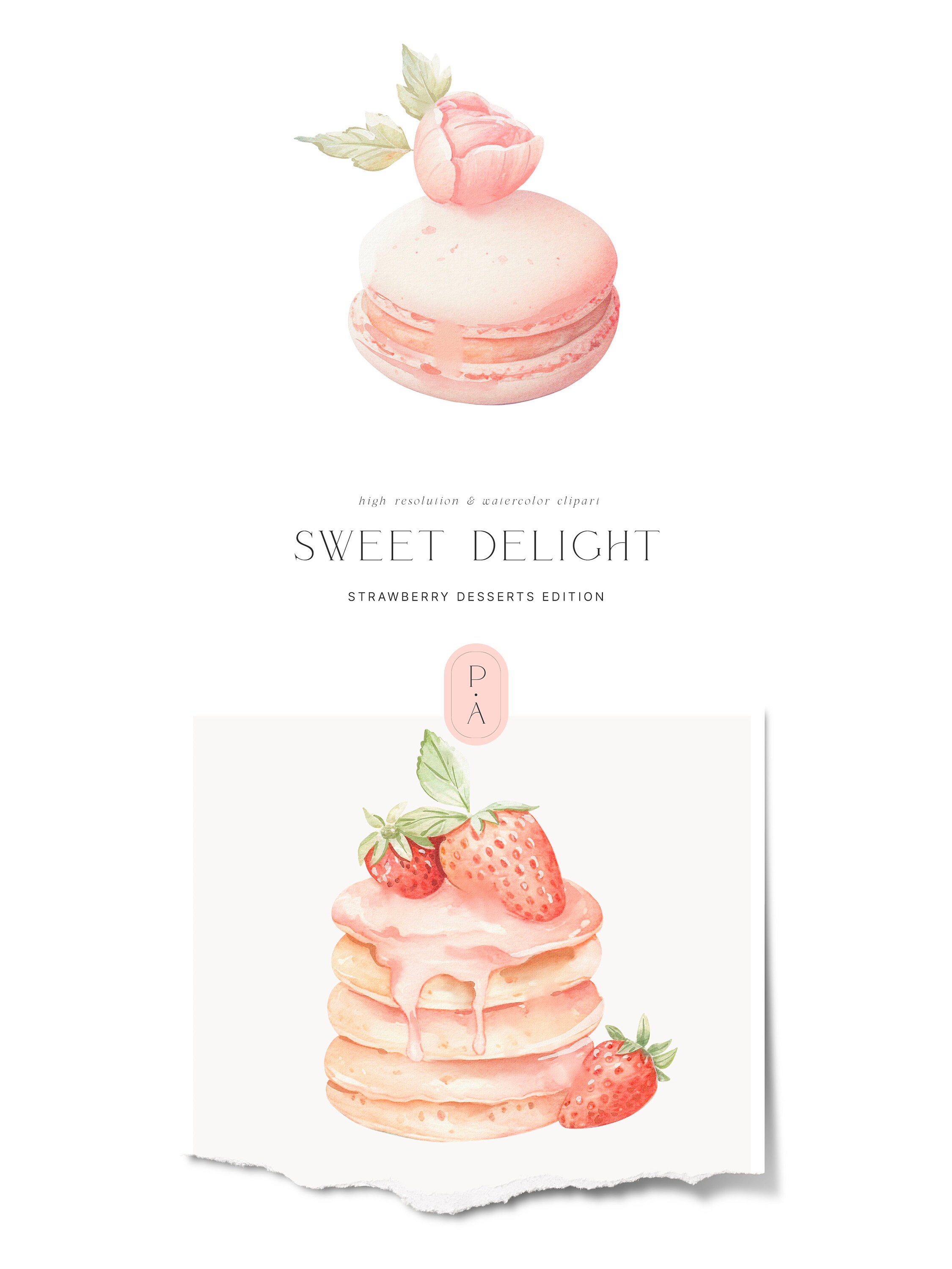 Watercolor Strawberry Desserts Clipart Watercolor Desserts Digital ...