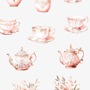 Dusty Rose Tea Party Clipart Watercolor Clipart Watercolor Tea Set ...