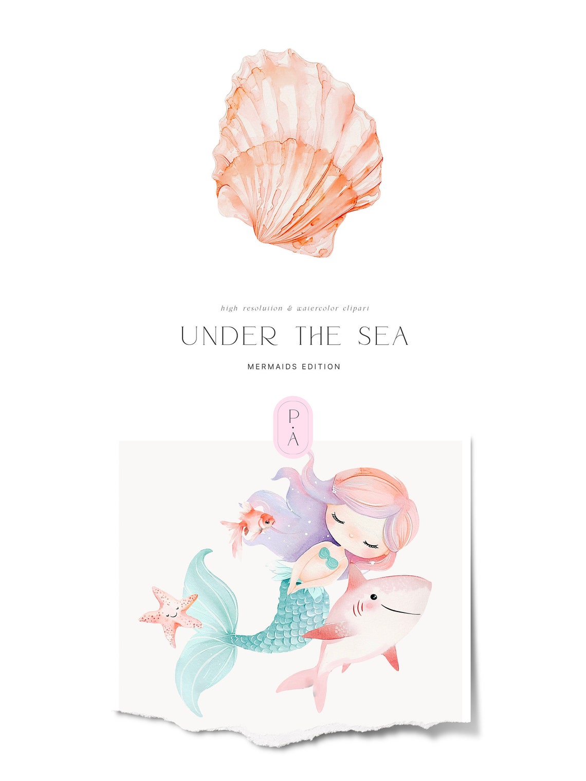 Watercolor Mermaids Clipart Underwater Clipart Nursery Cute Mermaids ...