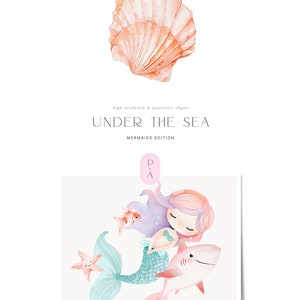Watercolor Mermaids Clipart - Underwater Clipart - Nursery - Cute ...