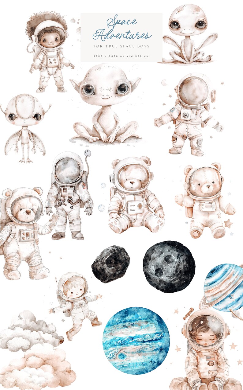 Space Clipart - Astronaut Clipart - Astronaut Boy Clipart - Watercolor ...