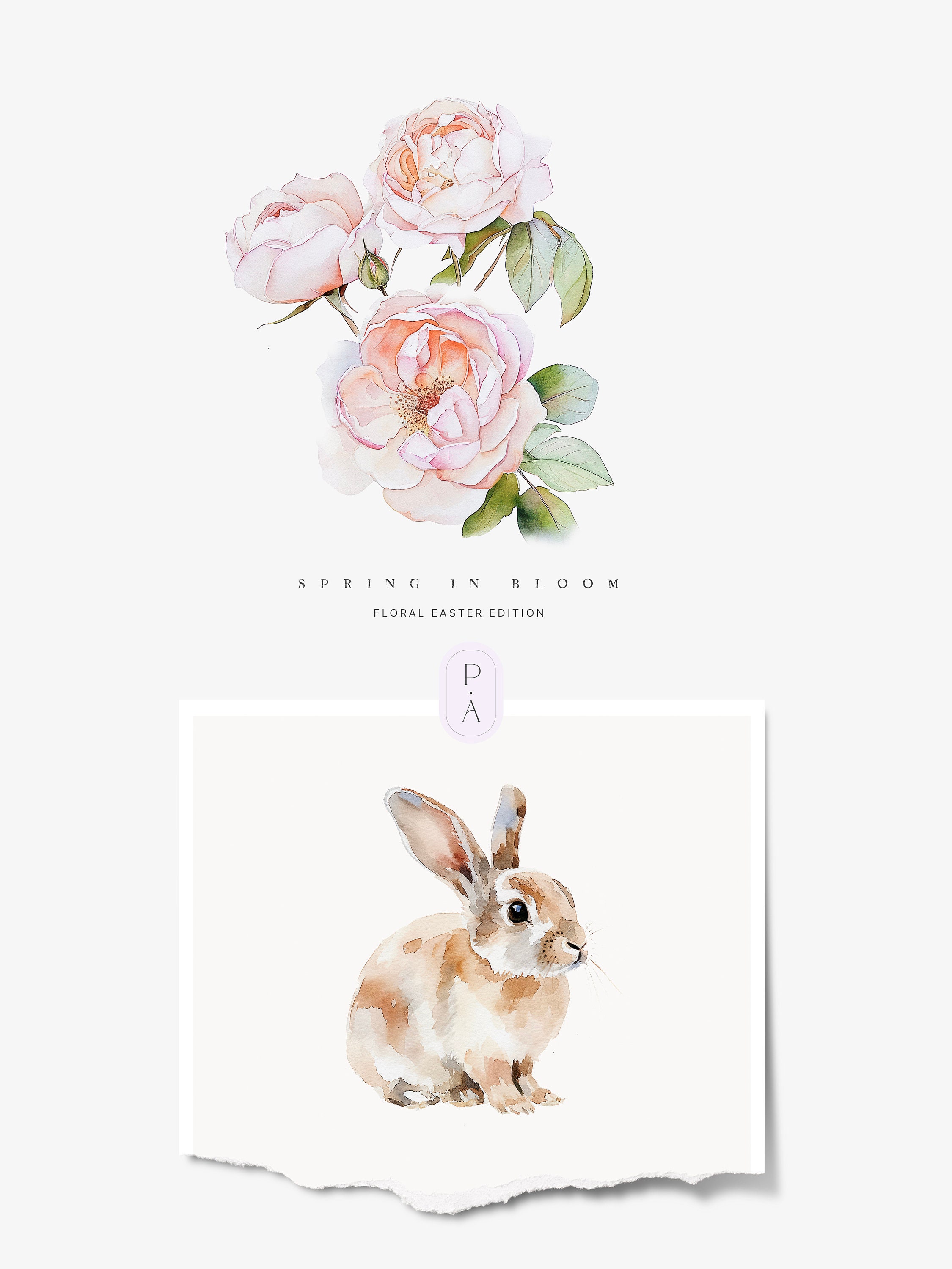 Watercolor Easter Clipart Set Bunny Clipart Spring Florals Watercolor ...