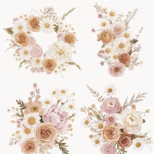 Watercolor Bohemian Flower Collection - Boho Flowers Clipart - Neutral ...