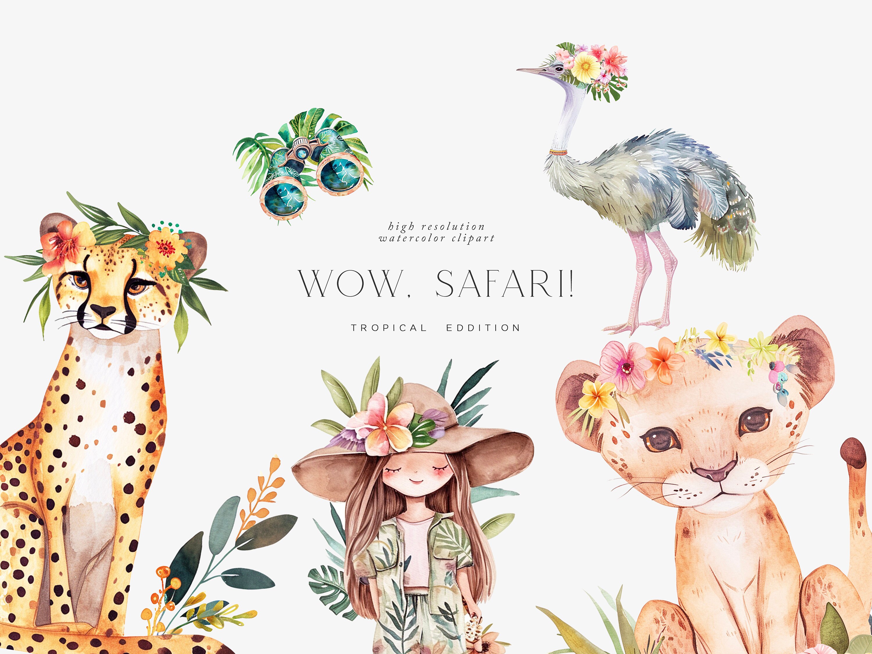 Tropical Nursery Safari Animals With Folk Patterns Safari Clipart ...