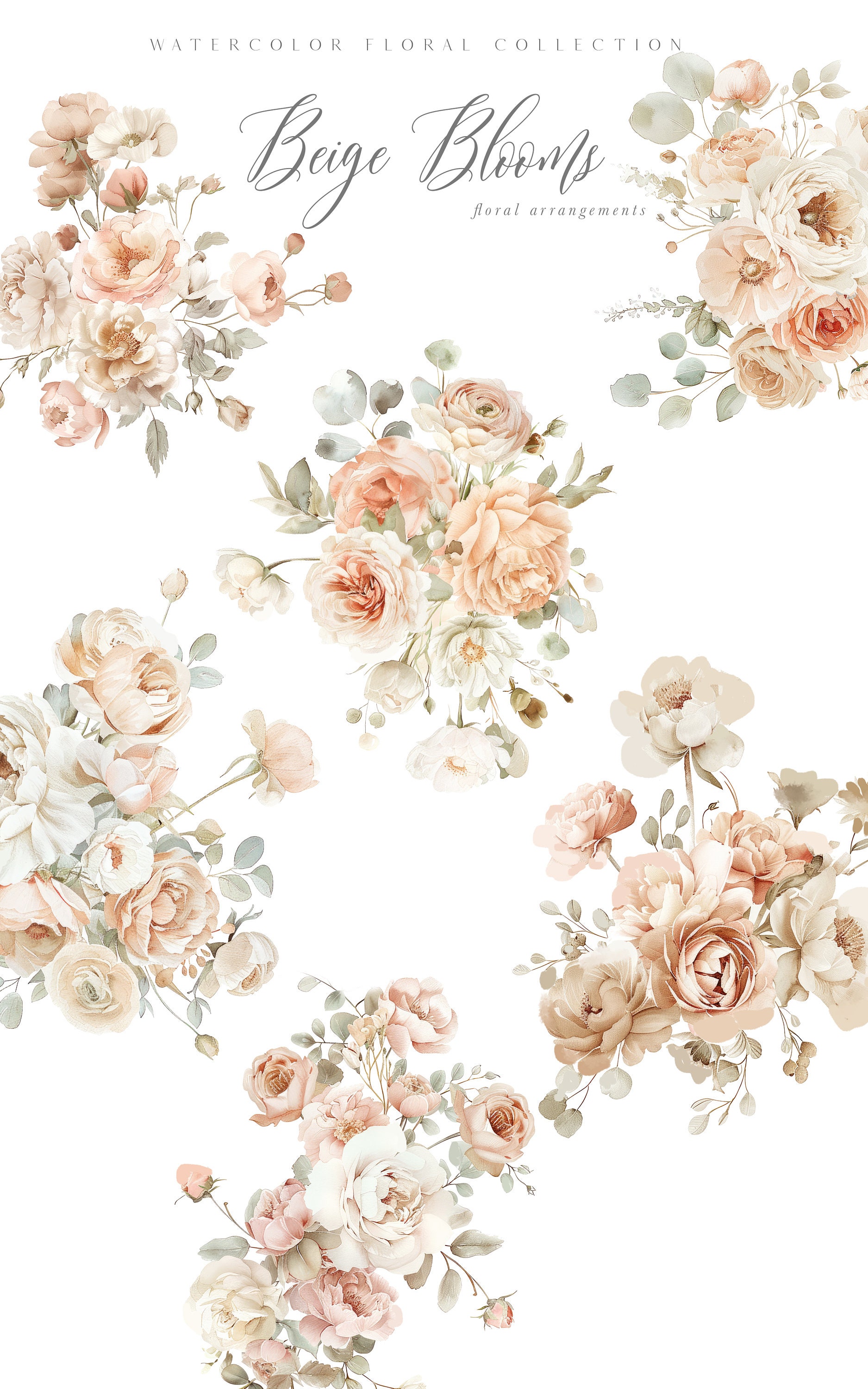 Watercolor Neutral Flowers - Beige and White - Beige and Maroon Flowers ...