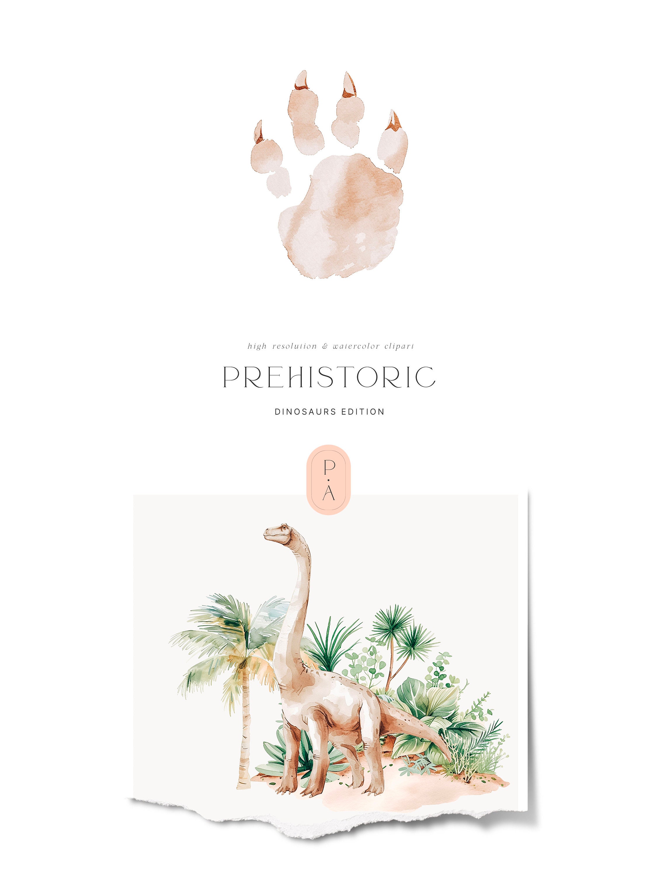 Dinosaur Watercolor Clipart Set Prehistoric Clipart Watercolor ...