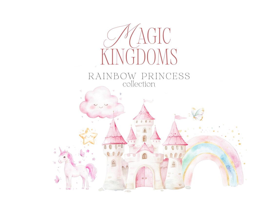 Cute Princess & Unicorn Clipart - Watercolor Nursery - Clipart for Kids ...