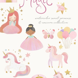 Cute Pastel Unicorn & Princess Clipart - Fantasy Clipart - Clipart for ...