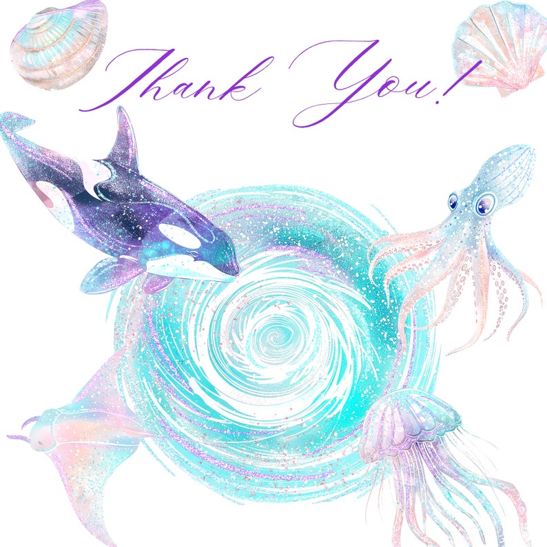 Glittery Sea Creatures Watercolor Clipart - Ocean Clipart - Clipart for ...