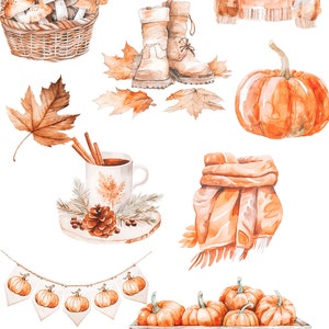 Autumn Watercolor Clipart - Cozy Fall Clipart - Autumn Bouquets Clipart ...
