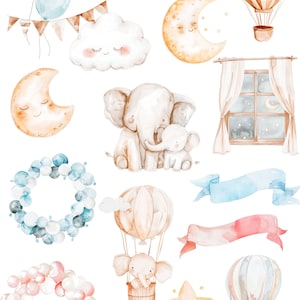 Baby Elephant Clipart Set - Watercolor Elephants - Elephant Nursery ...
