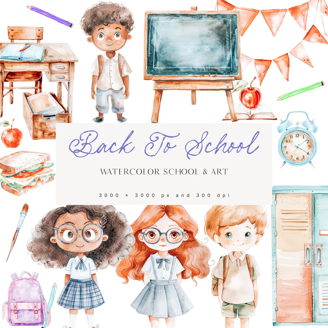 Back to School Clipart - Watercolor School - Clipart for Kids - Art ...
