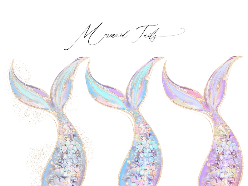 Watercolor Mermaid Tails With Glitter - Mermaid Clipart - Fish Tails ...